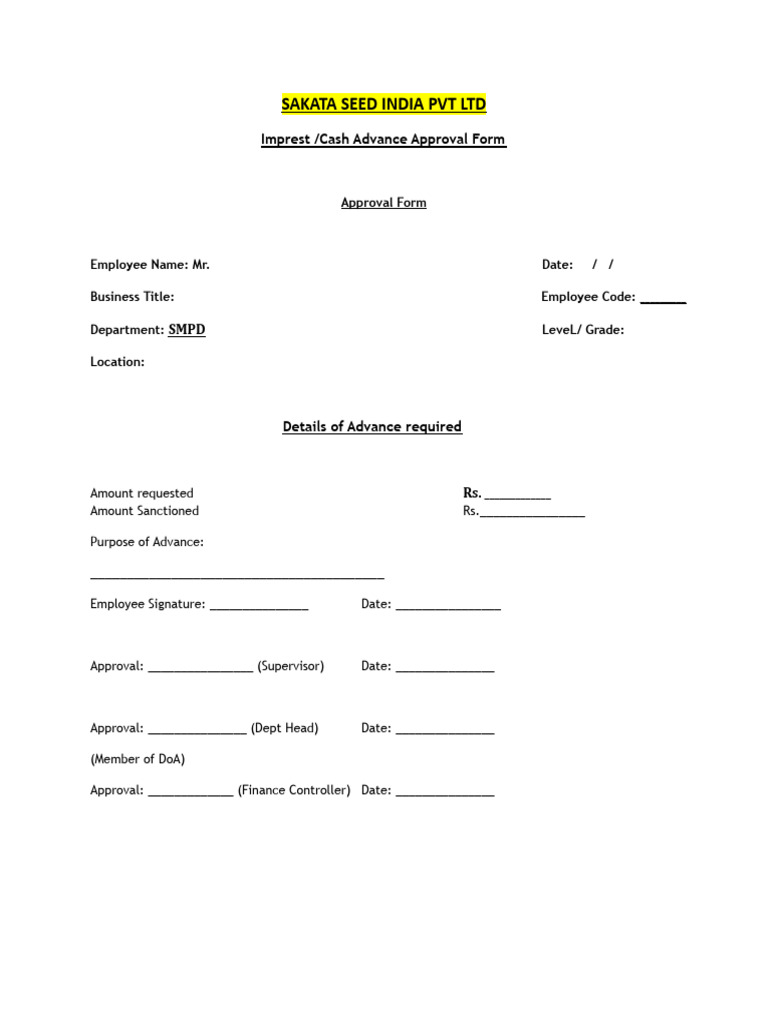 Cash Advance Approval Form | PDF
