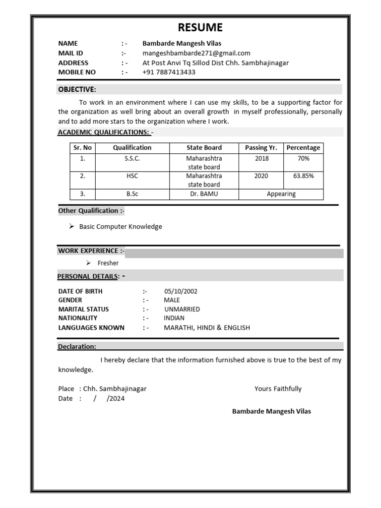 Mangesh Bambarde Resume | PDF
