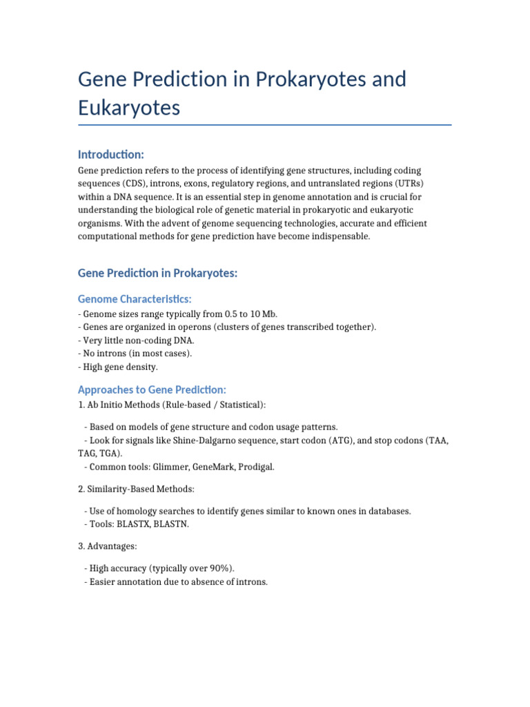 Gene Prediction in Prokaryotes and Eukaryotes | PDF | Gene | Intron