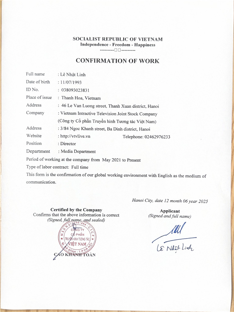 Confirmation of Work - LNL | PDF