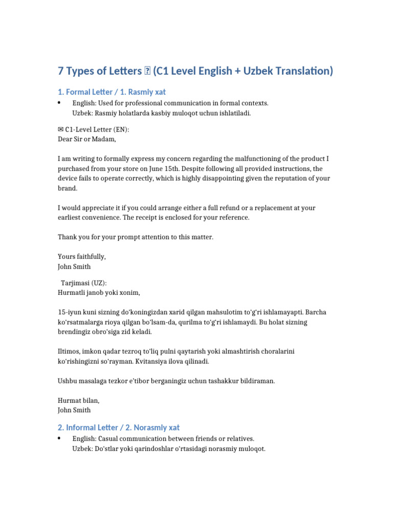 7 Types of Letters C1 en UZ Part1 | PDF