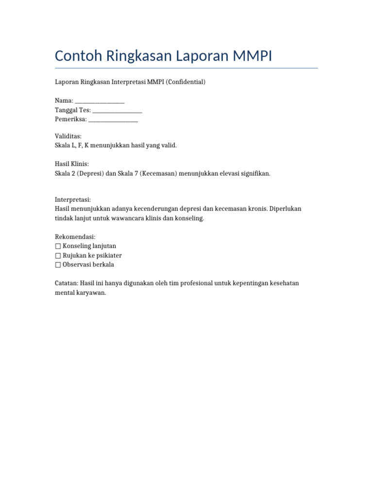 Contoh Laporan Interpretasi MMPI | PDF