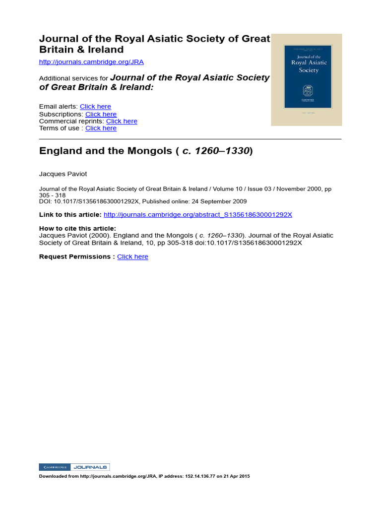 England and The Mongols C 1260 1330 | PDF