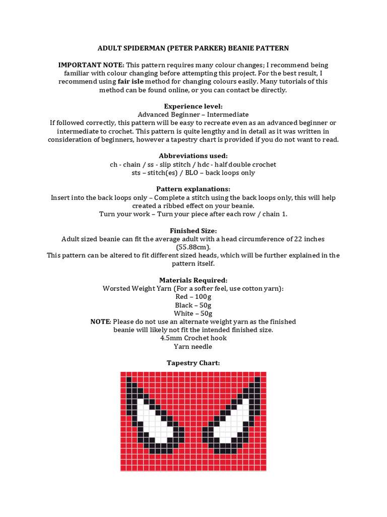 Spiderman Beanie Crochet Pattern | PDF | Crochet | Yarn