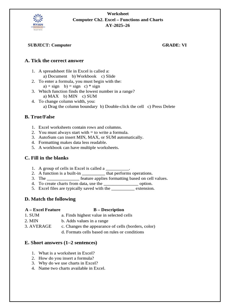 Worksheet Grade 6 Ch2 2025 26 - Ic1376687 | PDF