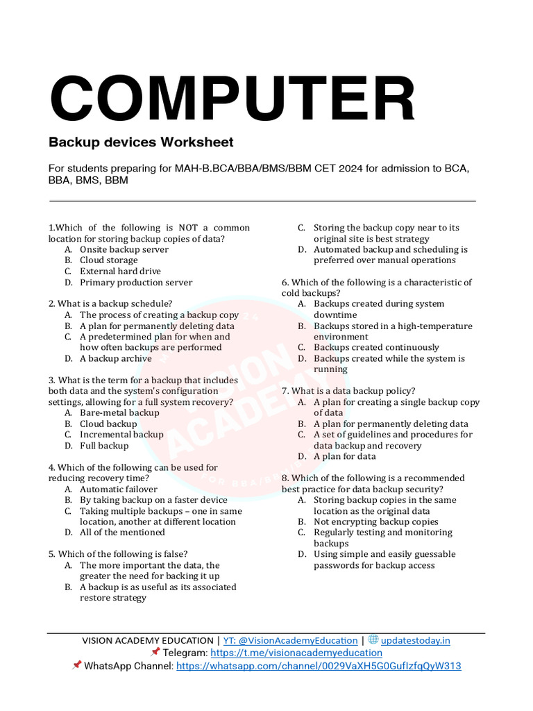 Backup Devices Worksheet for CET 2024 | PDF | Backup | Computer Data ...