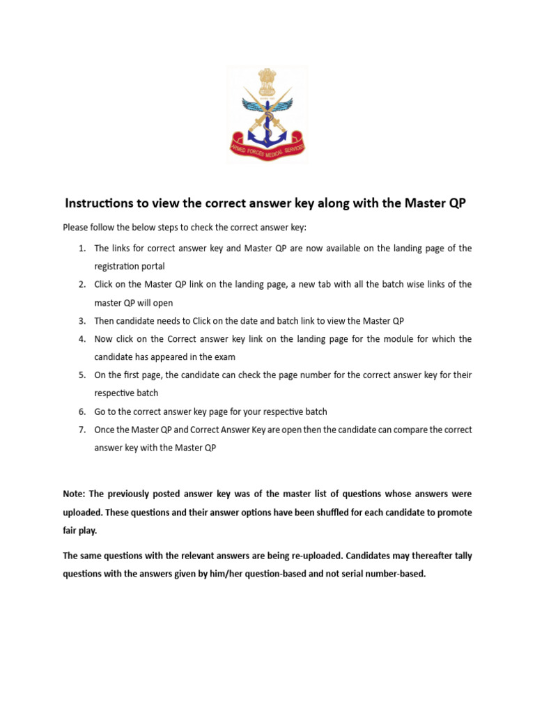 Instructions To Check The Correct Answer Key FInal | PDF