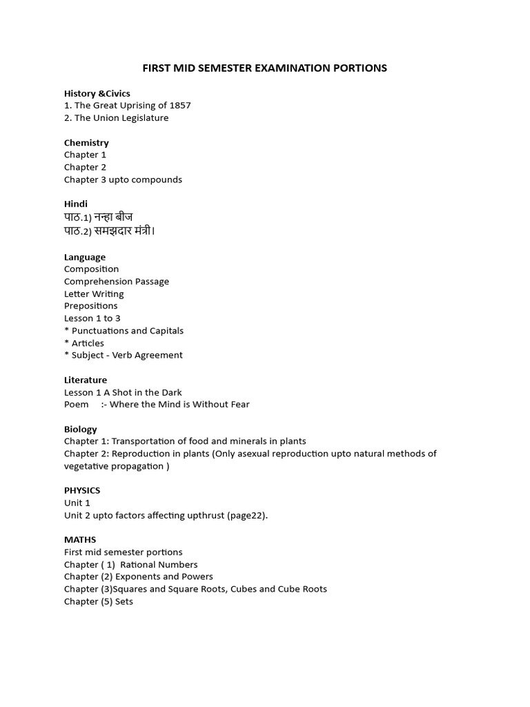 First Mid Semester Examination Portions | PDF