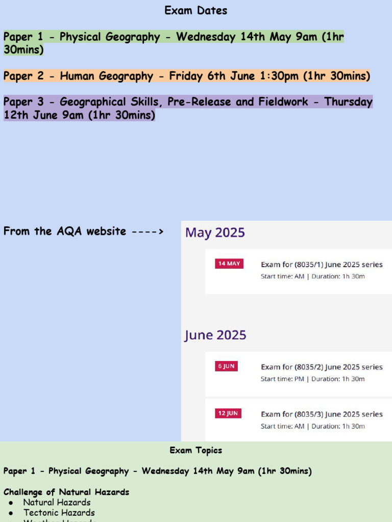 AQA GCSE Geography Exam Dates 2025 | PDF