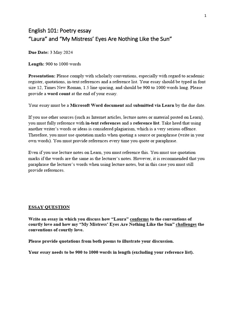 English 101 Poetry Essay | PDF