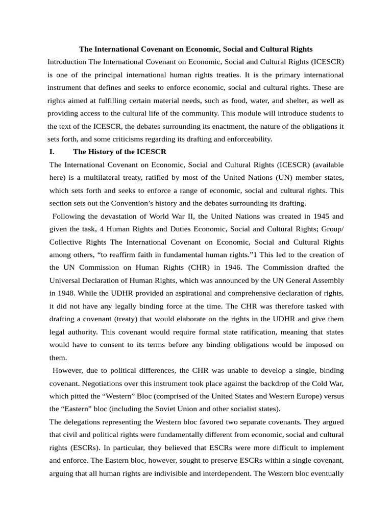 Overview of the ICESCR | PDF | Human Rights | Standing (Law)