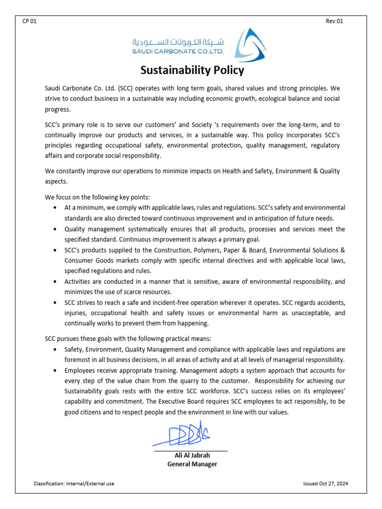 SCC Sustainability Policy Overview | PDF | Sustainability | Safety