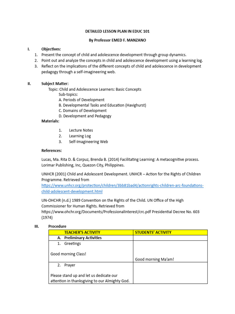 Detailed Lesson Plan Sample | PDF | Adolescence | Learning