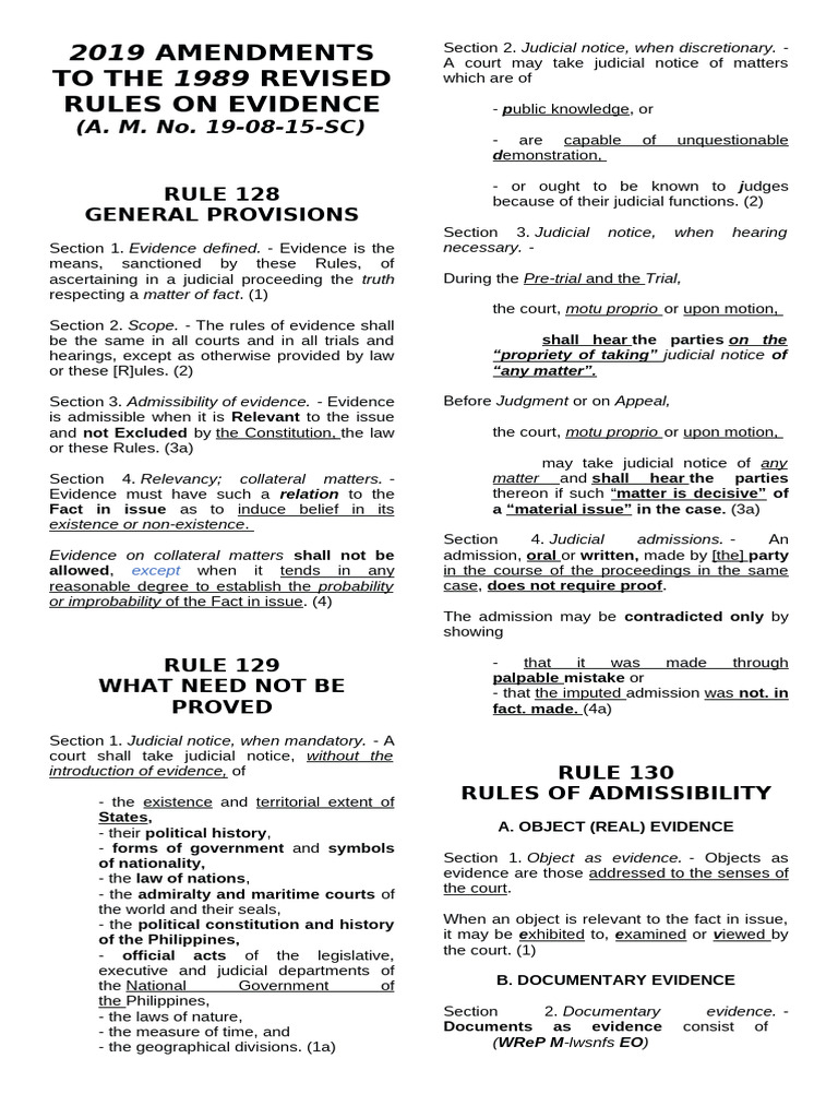 2019 Amendments To The 1989 Revised Rules On Evidence | PDF | Hearsay ...