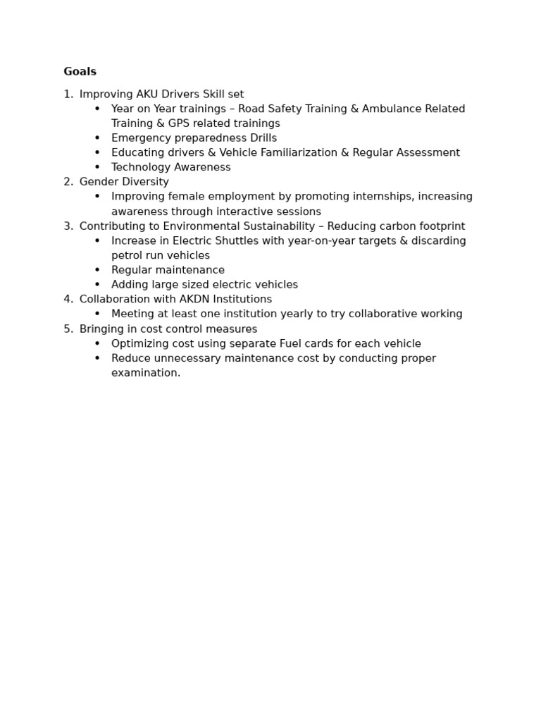 AKU Drivers Training and Sustainability Goals | PDF