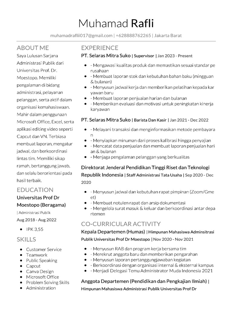 CV Muhamad Rafli | PDF