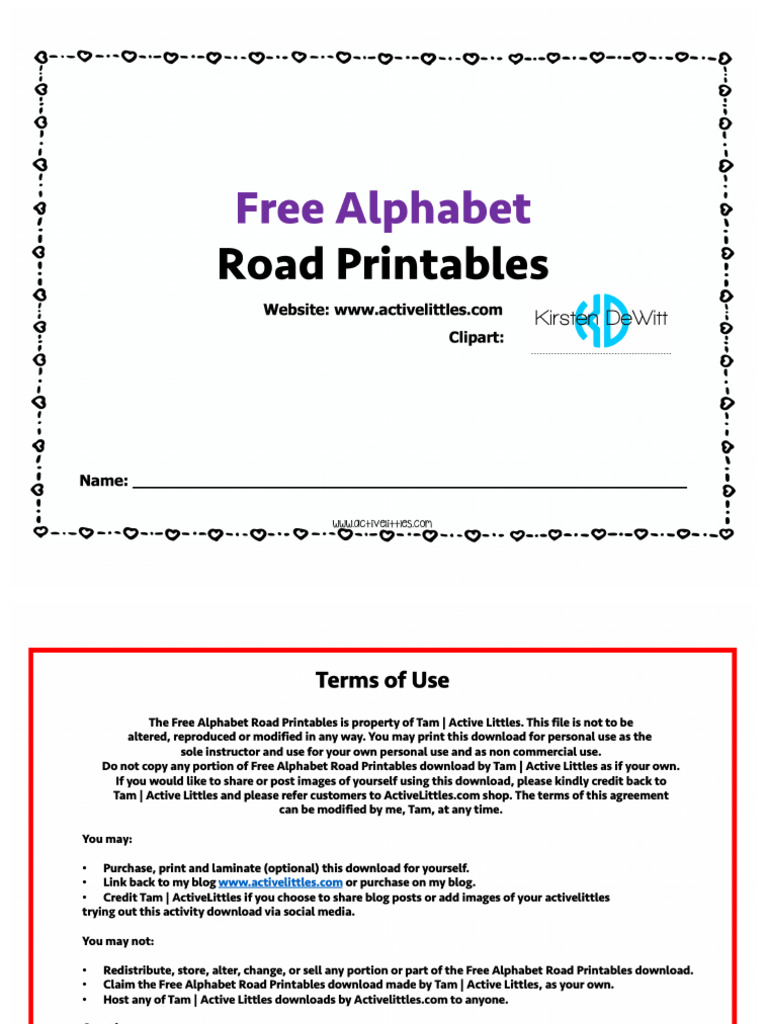 Free Lowercase Alphabet Road Toddler Preschool Printables - Active ...