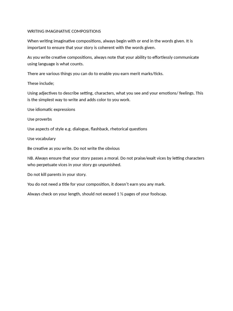 Tips for Writing Imaginative Compositions | PDF