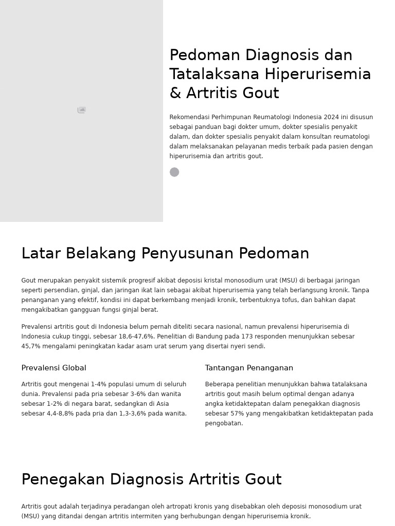 Pedoman Diagnosis Dan Tatalaksana Hiperurisemia and Artritis Gout | PDF