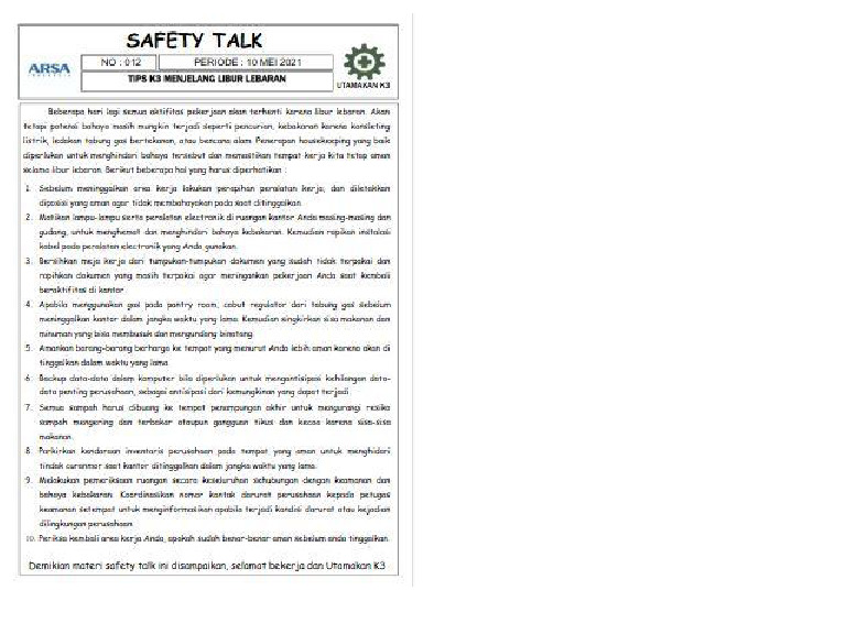 Safety Talk | PDF