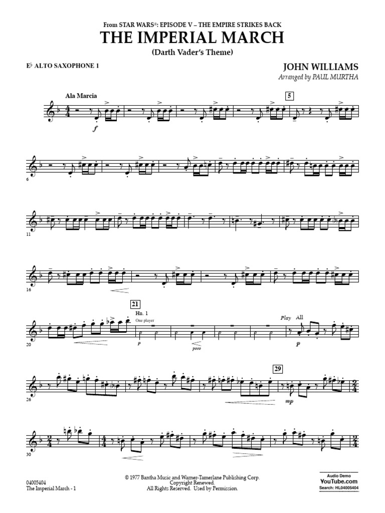 Marcha Imperial Star Wars Darth Vader - Saxofón Alto 1 | PDF