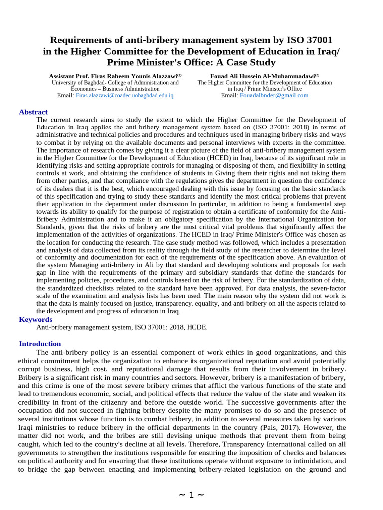 Requirements of Anti-Bribery Management System by ISO 37001 | PDF ...