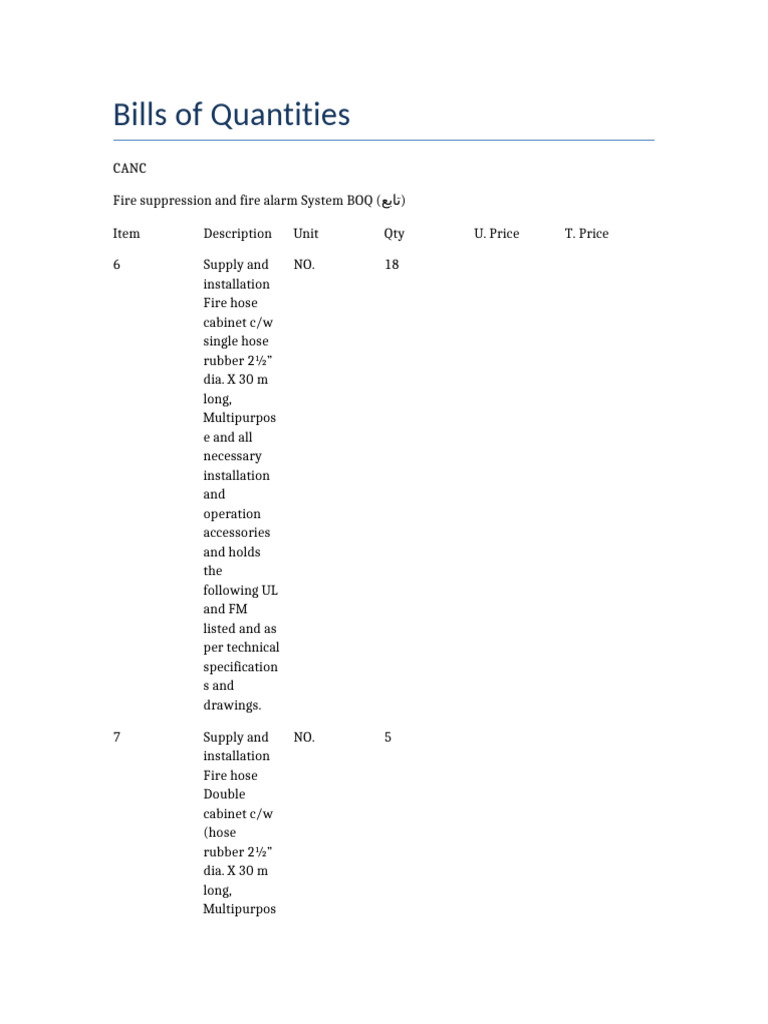 Fire Suppression System BOQ Details | PDF | Pump | Valve
