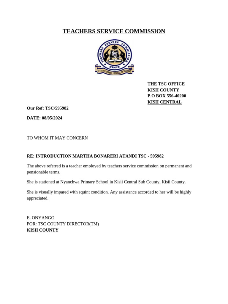 TSC INTRO LETTER | PDF