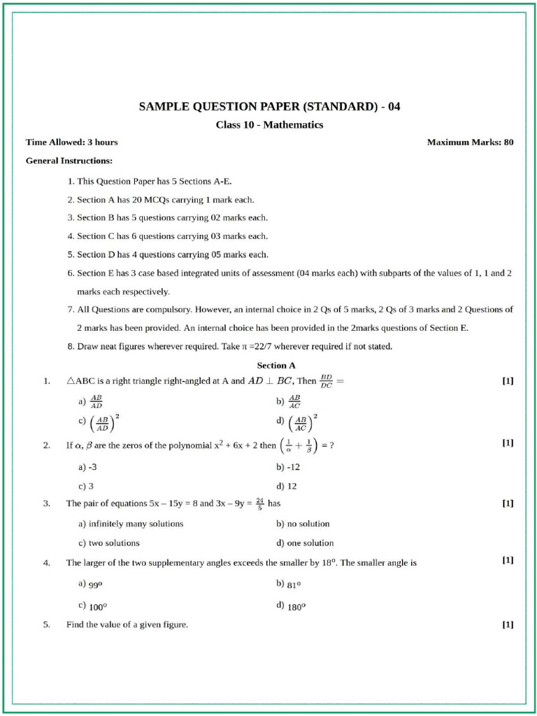 Mathematics (Standard) 2023 Set - 4 | PDF