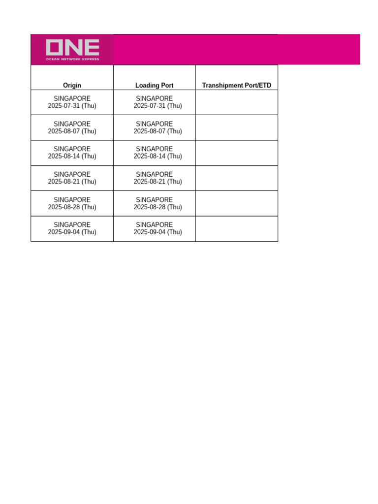 One p2p Schedule Sgsin To Idblw 20250709 | PDF