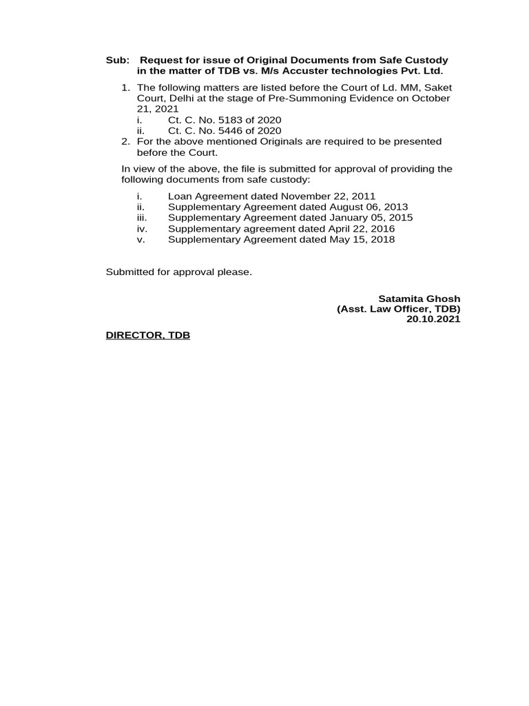 Request for Original Documents Approval | PDF