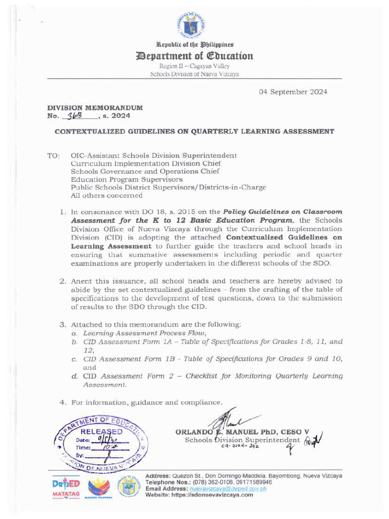 DM NO. 363 S. 2024 CONTEXTUALIZED GUIDELINES ON QUARTERLY LEARNING ...