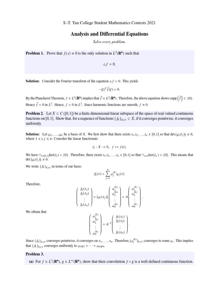 Analysis and Differential 21s Soln | PDF | Mathematical Analysis | Fourier Series