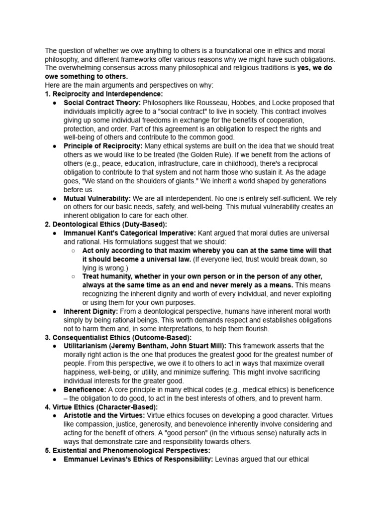 Do We Owe Anything To Others | PDF | Utilitarianism | Social Contract
