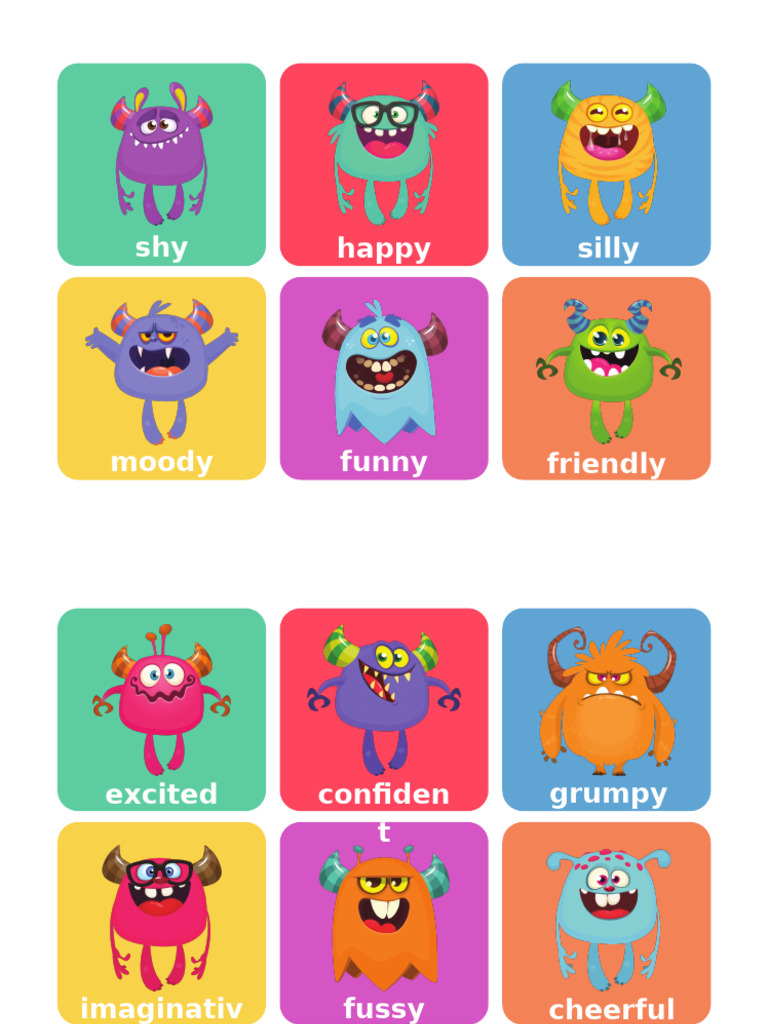 Colorful Monsters Adjective Memory | PDF