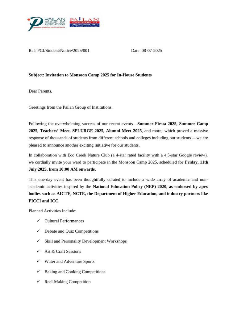 Monsoon Camp 2025 Invitation | PDF