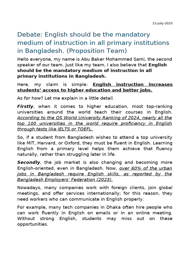 ENG101-Group (3) Debate - Sami's Script | PDF