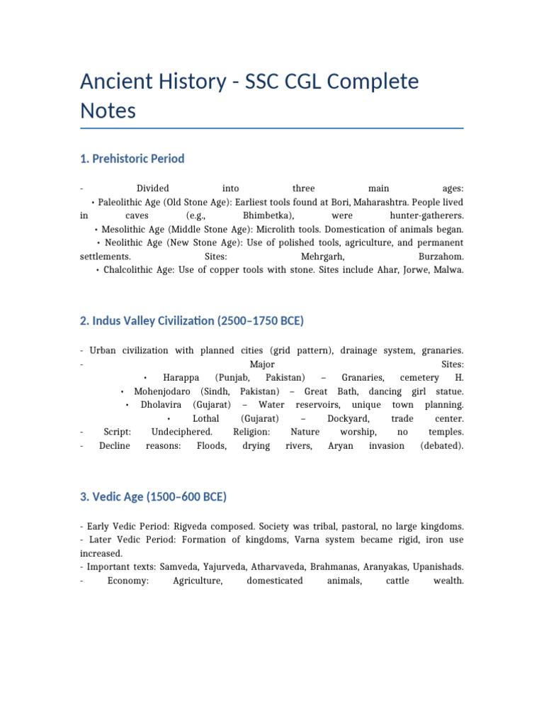 SSC CGL Ancient History Notes | PDF | Vedas | Indian Religions