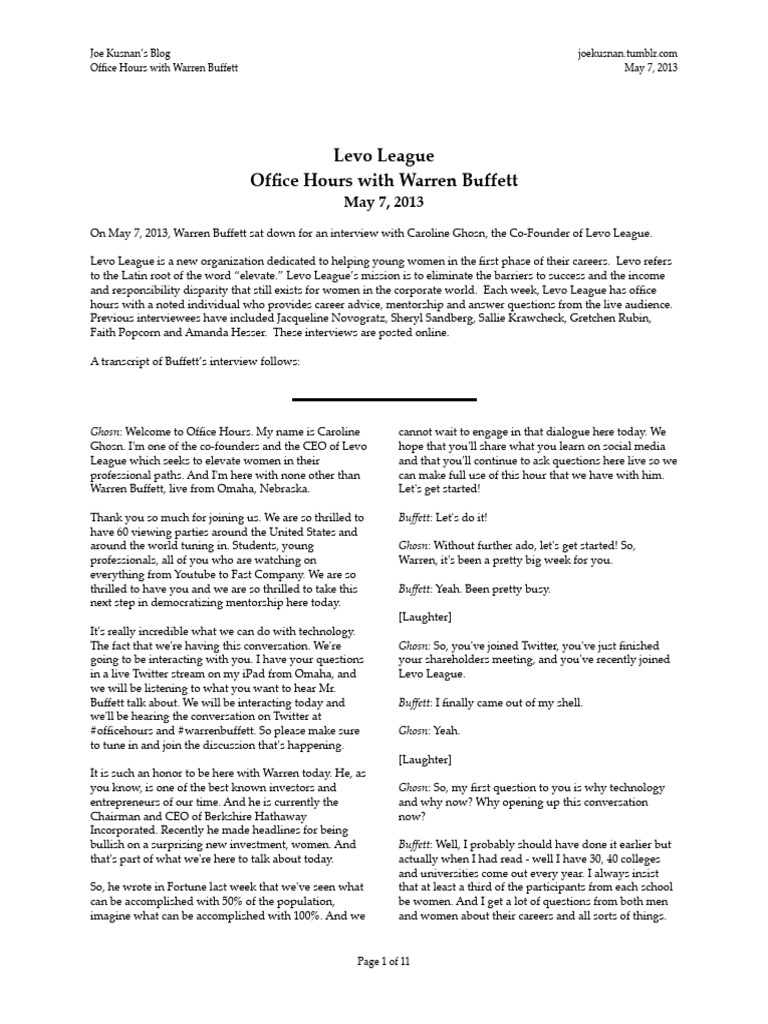 Office Hours With Warren Buffett May 2013 | PDF | Cost Of Living ...