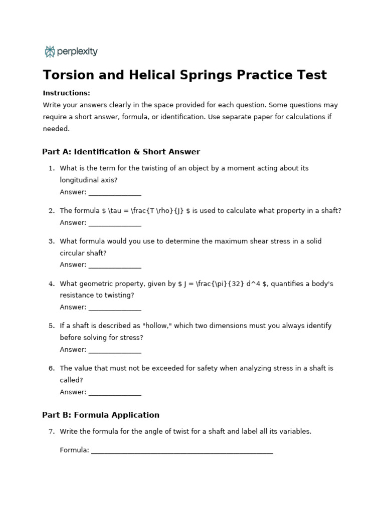 Torsion and Spring Mechanics Test | PDF | Stress (Mechanics ...