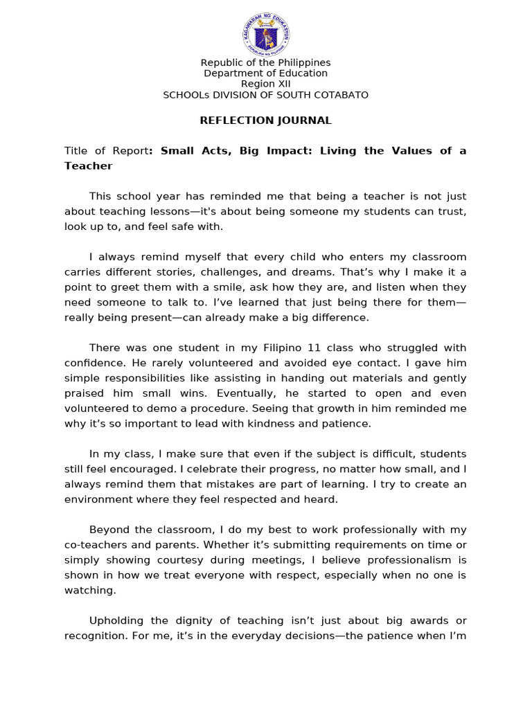 Objective 14. Reflective Journal | PDF | Learning | Teachers