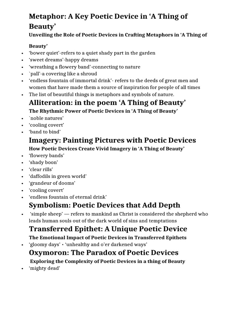 Poetic Devices in "A Thing of Beauty" | PDF