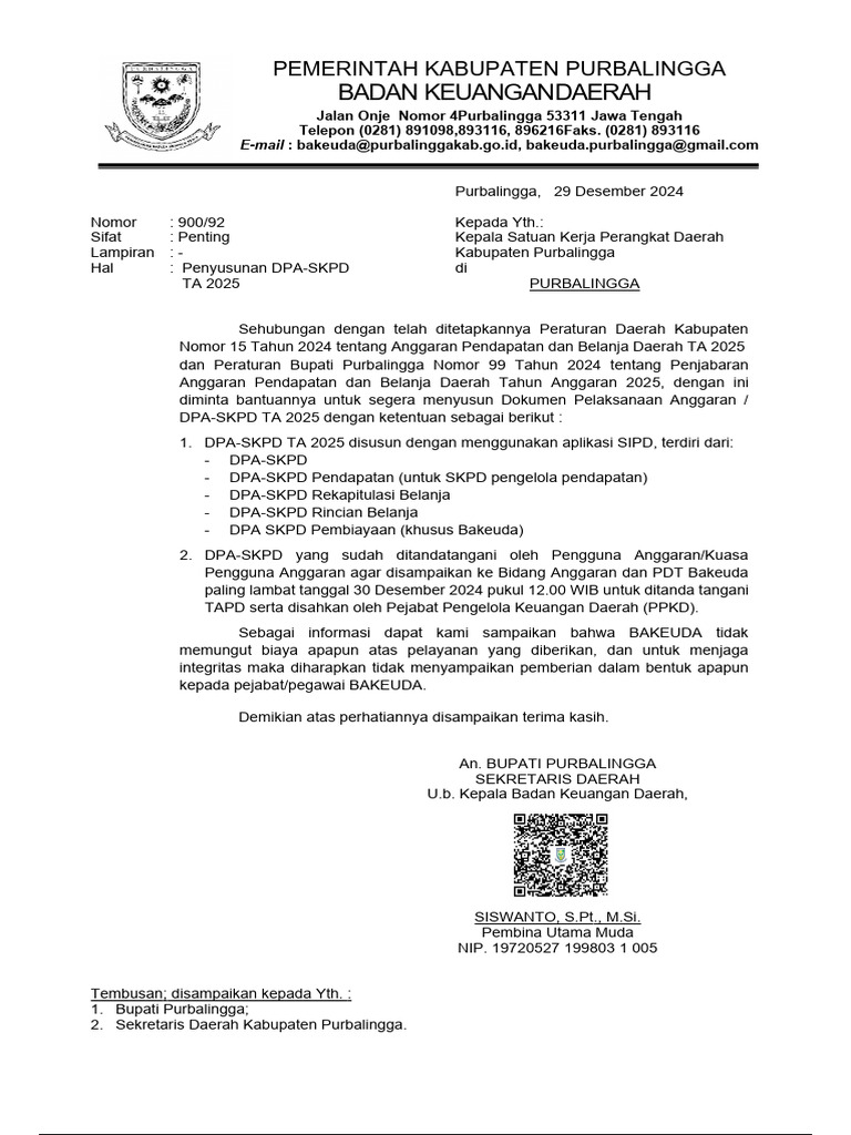 Penyusunan DPA-SKPD TA 2025 Purbalingga | PDF