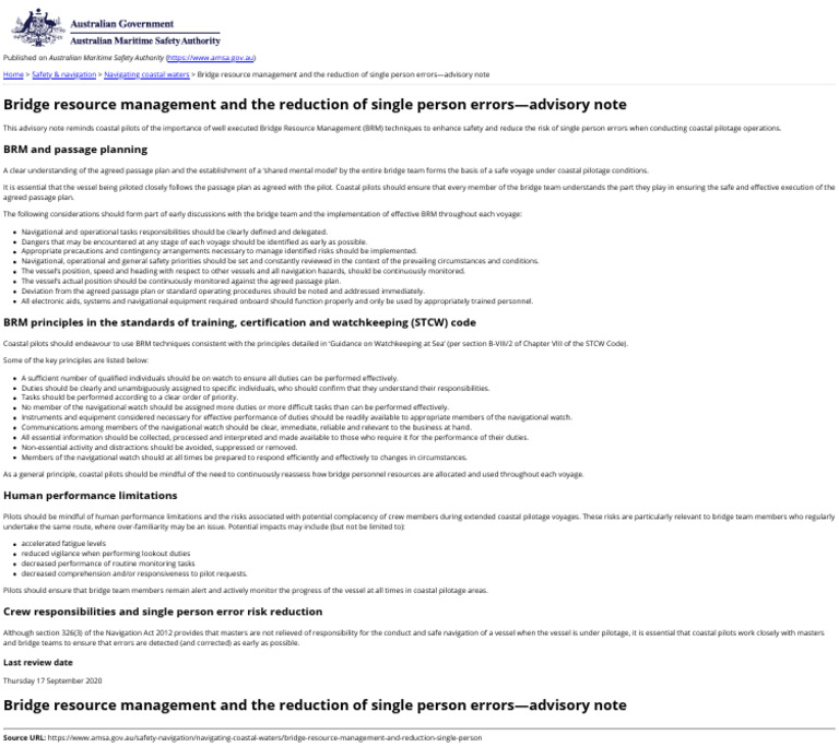 Bridge Resource Management and The Reduction of Single Person Errors ...