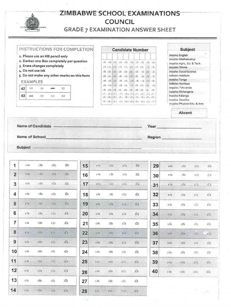 Grade 7 Scanner Sheet | PDF