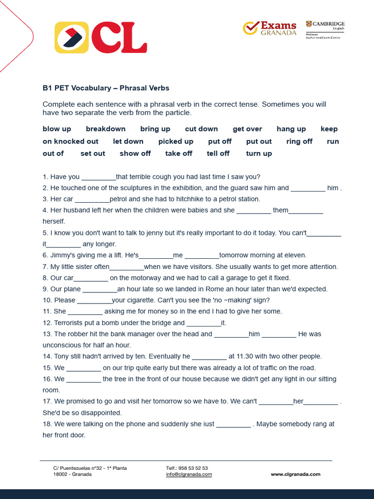 B1 PET Phrasal Verbs Exercise Answers | PDF