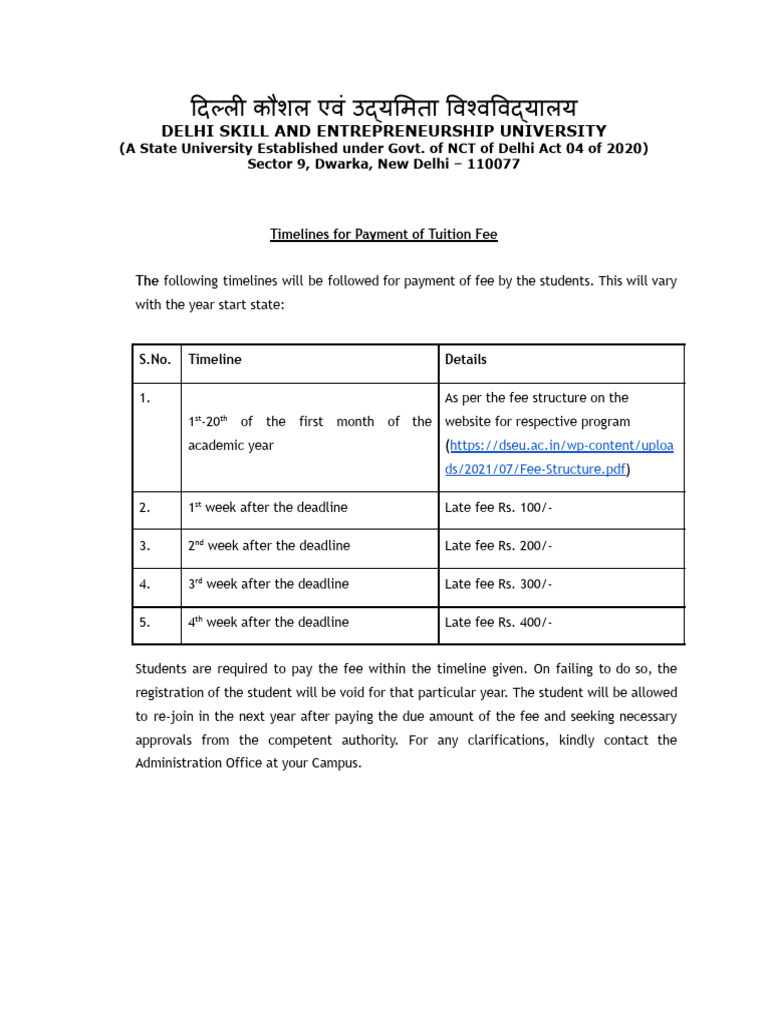 Tuition Fee Payment Timeline | PDF