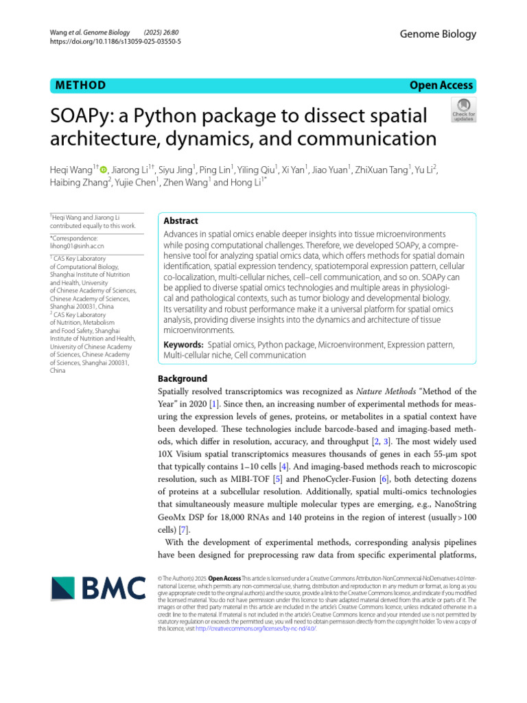 SOAPy: Python Tool for Spatial Omics Analysis | PDF | T Cell | Biology