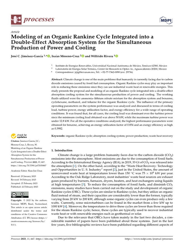 Organic Rankine Cycle for Power and Cooling | PDF | Exergy | Heat