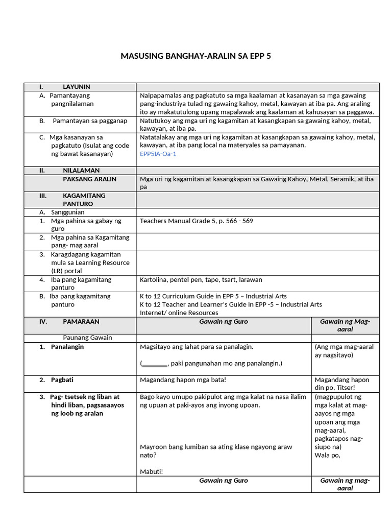 EPP INDUSTRIAL ARTS V | PDF